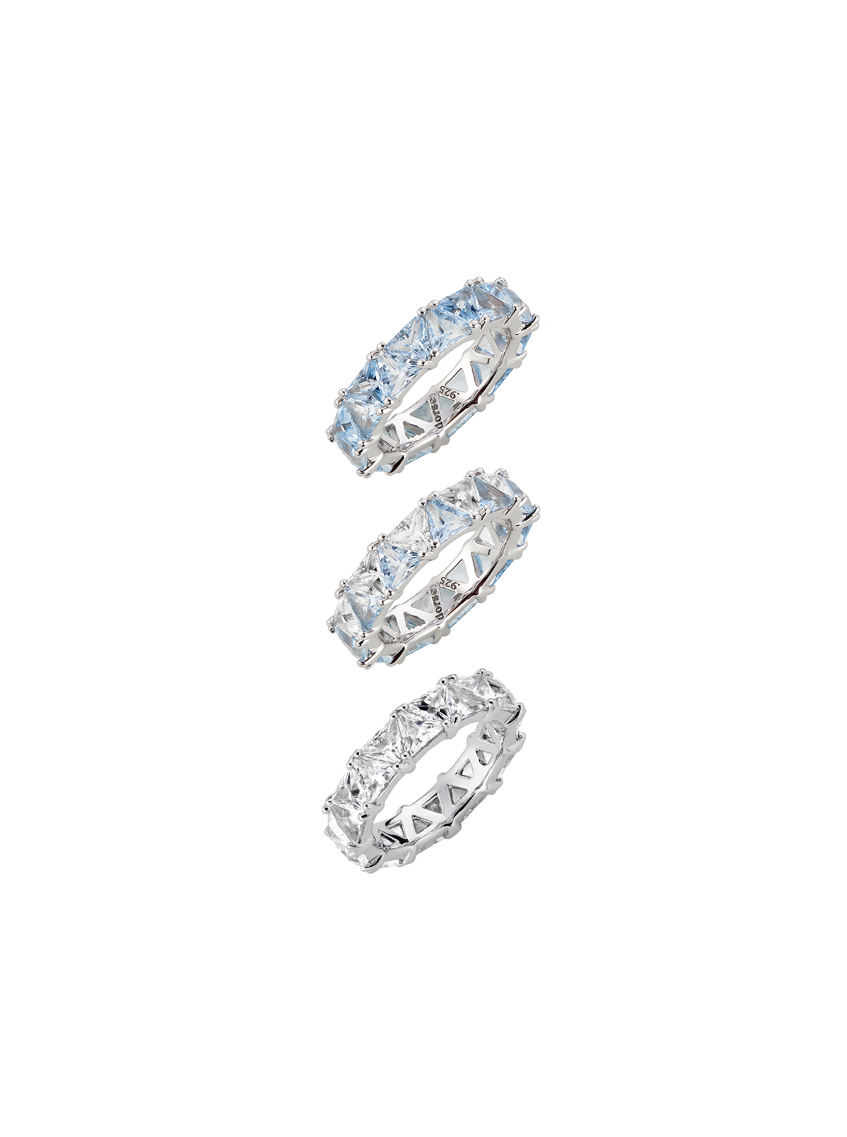 THEODORA DOUBLE TRILLION AQUA SPINEL RING STACK, SILVER – Dorsey